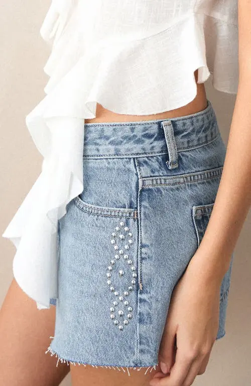 Mango Studded Denim Shorts - Medium Blue