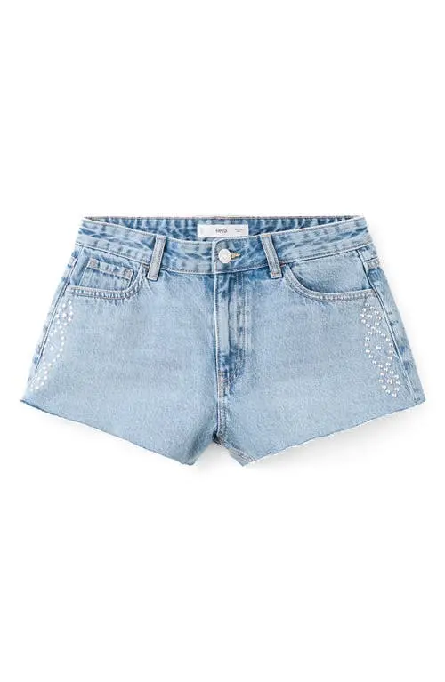 Mango Studded Denim Shorts - Medium Blue