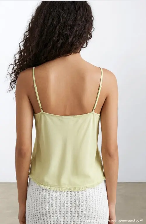 Mango Frayed Trim Square Neck Tank Top