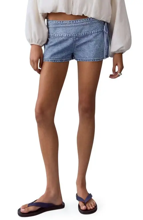 Mango Mini Bow Denim Shorts - Medium Blue