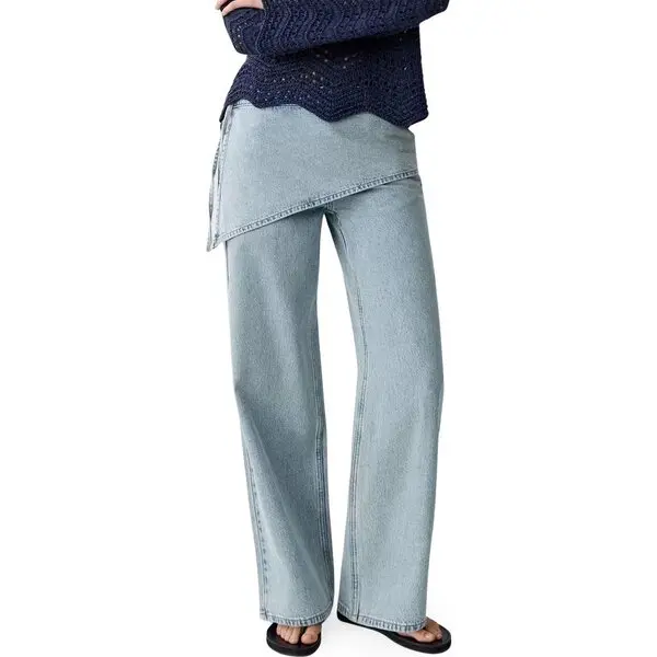 Mango Removable Scarf Wide Leg Jeans - Light Blue