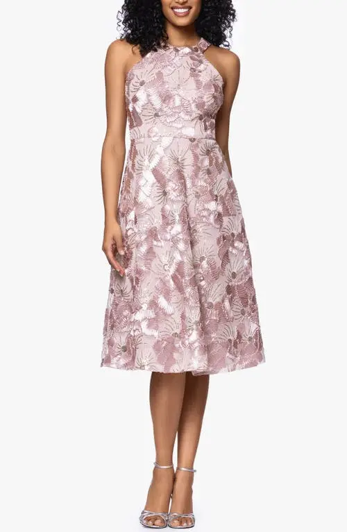 Betsy & Adam Sequin Soutache Lace Sleeveless Cocktail Dress - Blush