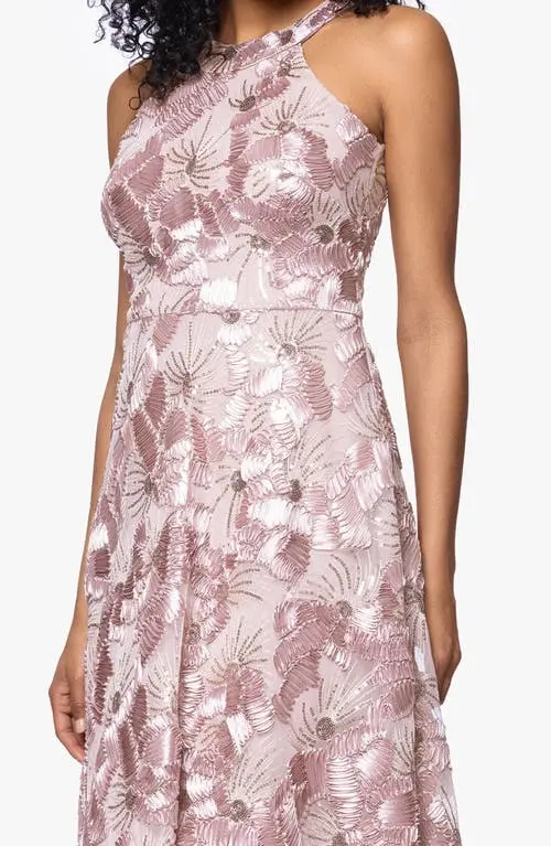 Betsy & Adam Sequin Soutache Lace Sleeveless Cocktail Dress - Blush
