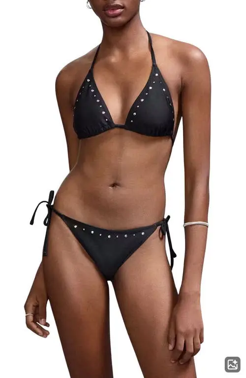 Mango Embellished Triangle Bikini Set - Black