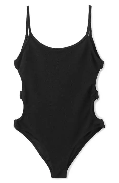 Mango Textured One-piece Swimsuit With Scoop Neck