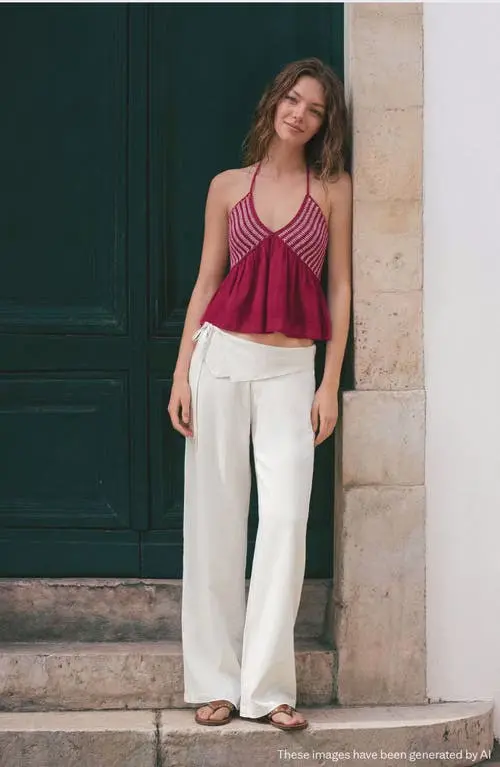 Mango Mixed Media Cotton Crochet Halter Top
