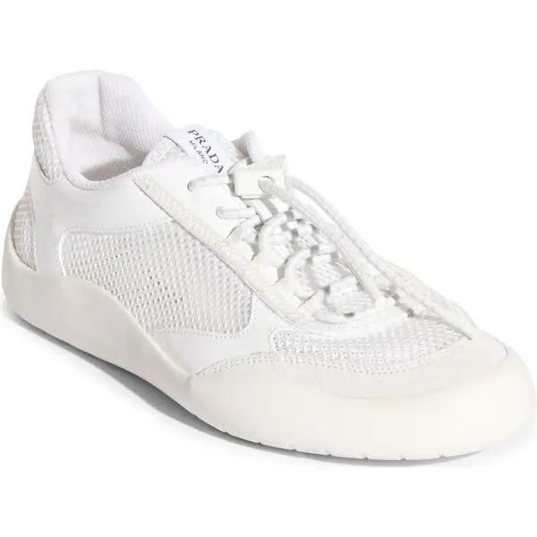 Prada Speedrock Mixed Media Sneaker - Bianco
