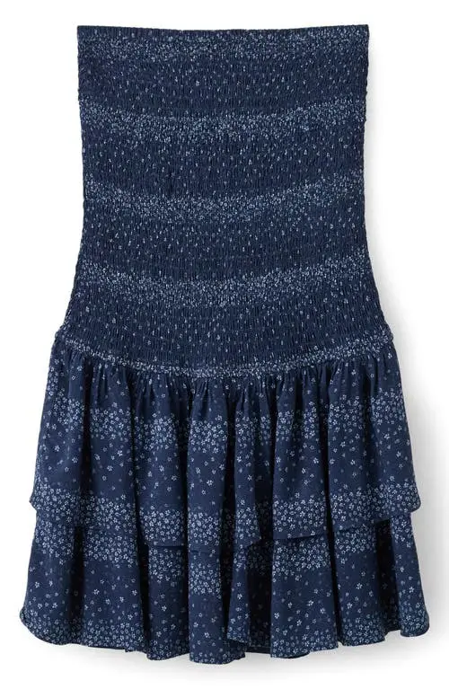 Mango Printed Smocked Strapless Tiered Minidress