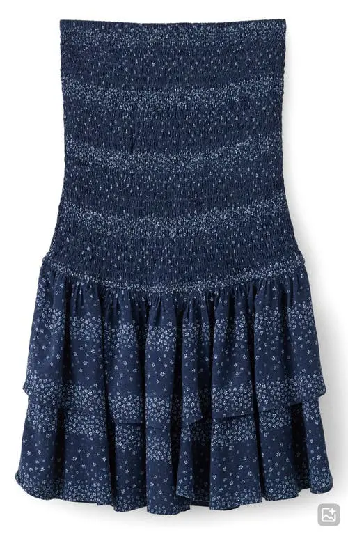 Mango Printed Smocked Strapless Tiered Minidress