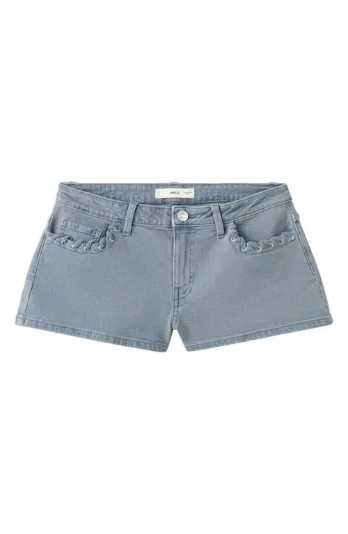Mango Whipstitch Trim Denim Mini Shorts - Blue