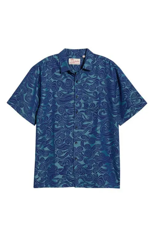 KAHALA Makani Nui Jacquard Short Sleeve Button-up Shirt - Navy