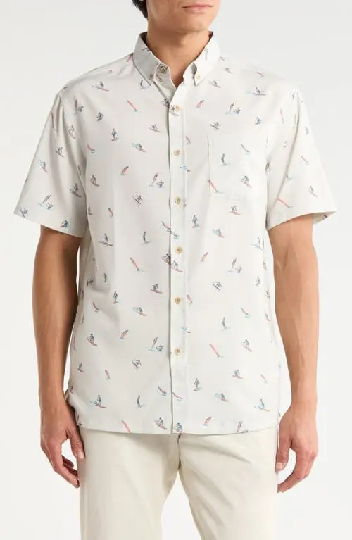 KAHALA Surfs Up Short Sleeve Button-down Shirt - Natural