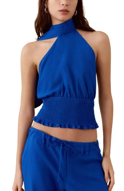 Mango Asymmetric Halter Neck Crop Top - Vibrant Blue