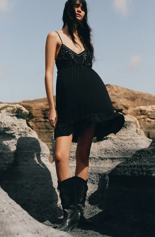 Mango Beaded Ruffle Trim Tiered Minidress