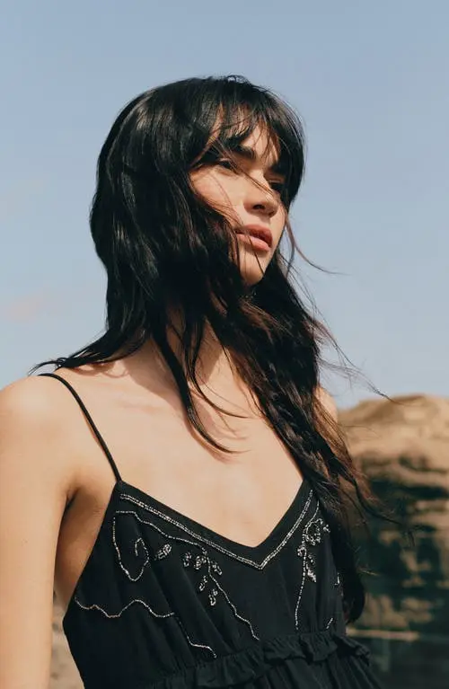 Mango Beaded Ruffle Trim Tiered Minidress
