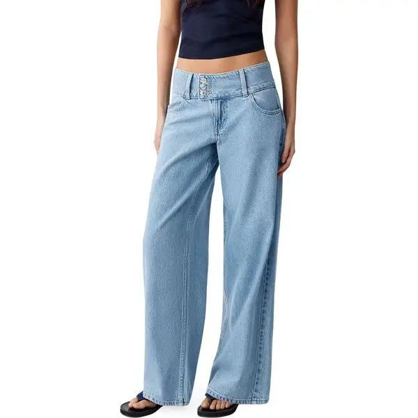 Mango Low Rise Cotton Jeans - Medium Blue