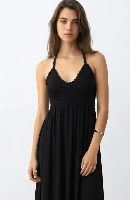 Mango Crochet Bodice Maxi Sundress - Black