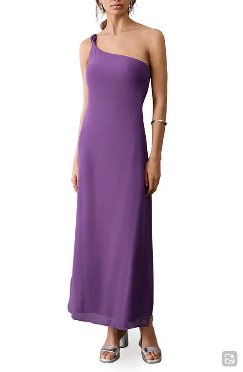 Mango Knotted One Shoulder Midi Dress - Purple