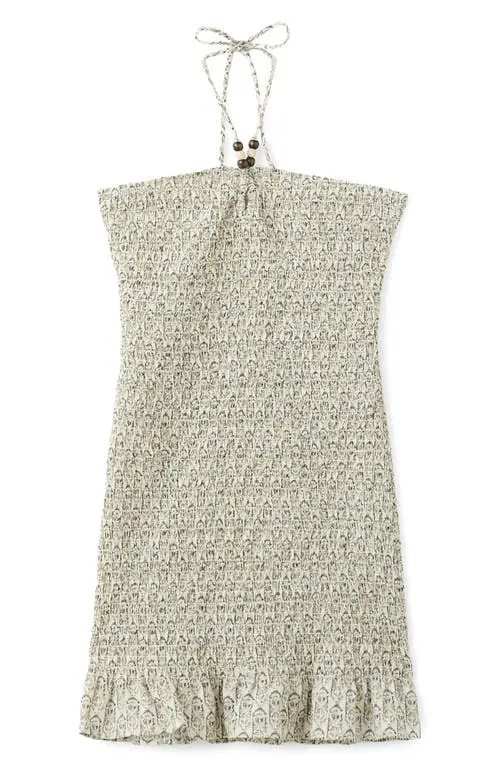 Mango Smocked Metallic Halter Neck Minidress - Off White