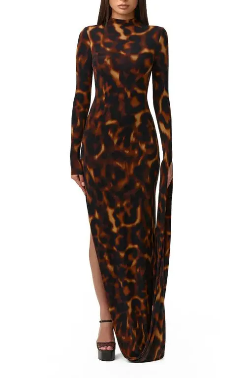 Naked Wardrobe Long Sleeve Leopard Print Maxi Dress - Tortoise