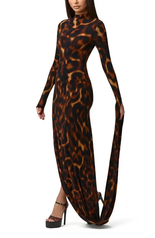 Naked Wardrobe Long Sleeve Leopard Print Maxi Dress