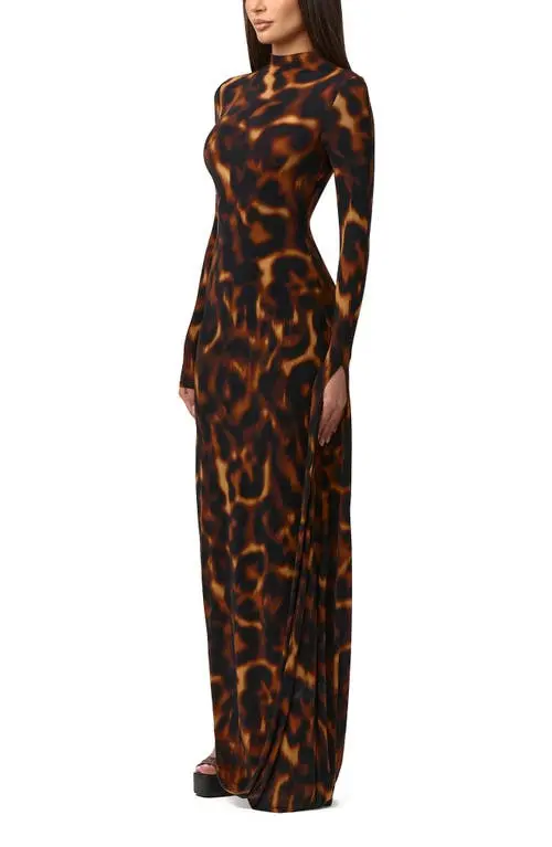 Naked Wardrobe Long Sleeve Leopard Print Maxi Dress