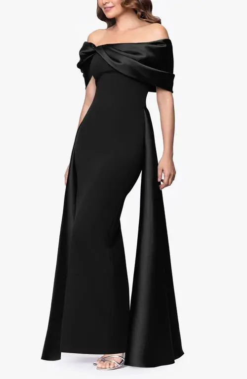 Betsy & Adam Off-the-shoulder Gown With Cape Detail