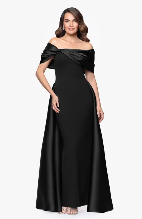 Betsy & Adam Off-the-shoulder Gown With Cape Detail