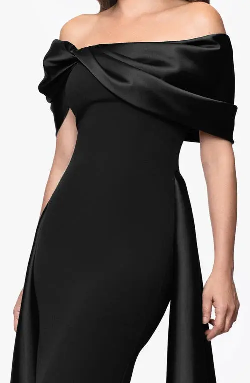 Betsy & Adam Off-the-shoulder Gown With Cape Detail