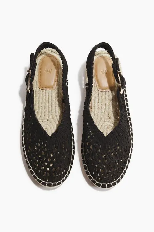 H&m Interwoven Espadrilles With Buckle Ankle Strap - Black