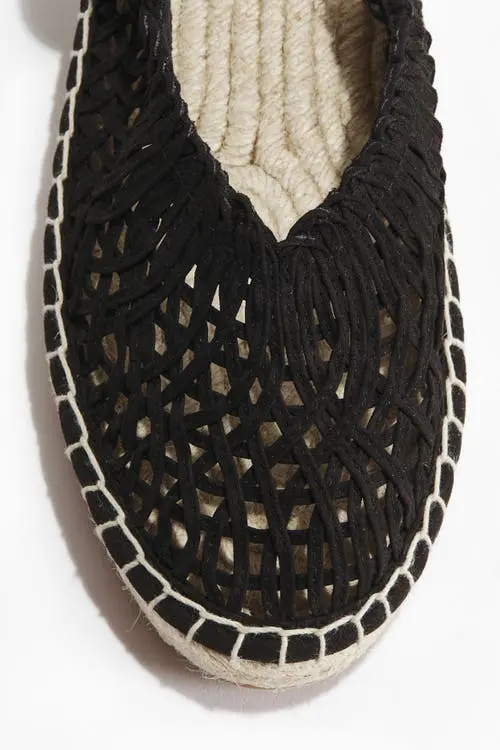H&m Interwoven Espadrilles With Buckle Ankle Strap - Black