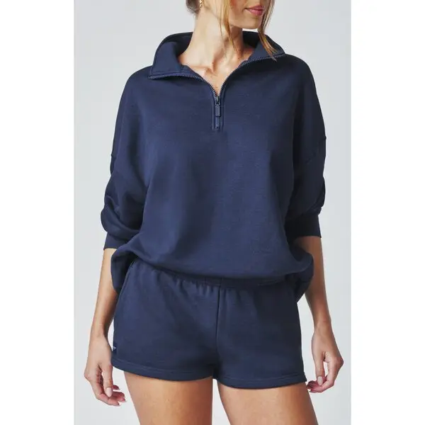 FLORENCE BY MILLS Cozy Crush Half-zip Cotton Blend Sweatshirt - Navy