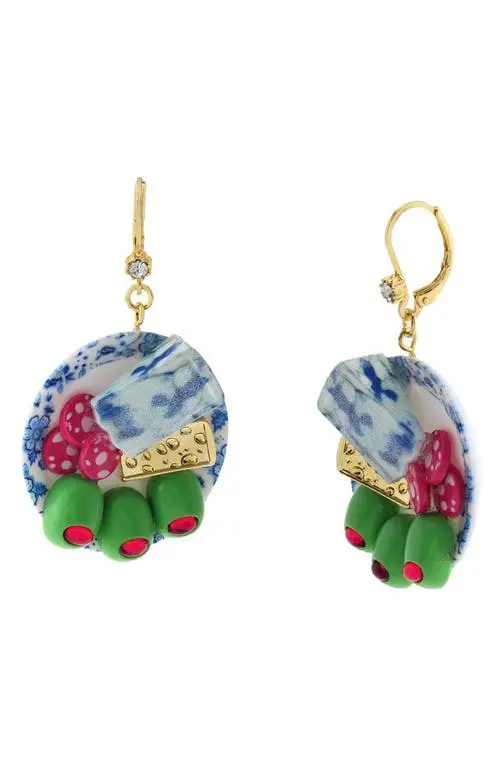 Betsey Johnson Statement Cheese Plate Drop Earrings - Blue