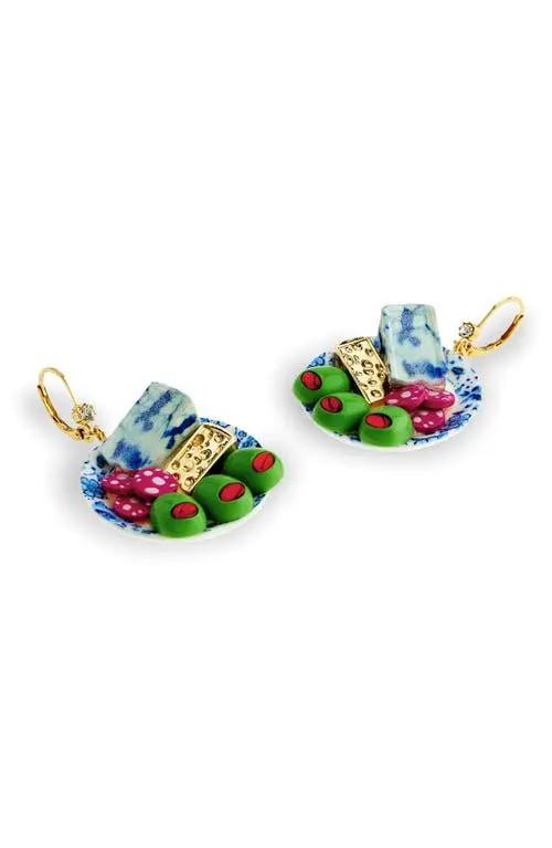 Betsey Johnson Statement Cheese Plate Drop Earrings