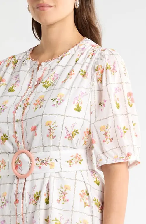 SUGARLIPS Diane Floral Belted Cotton Minidress