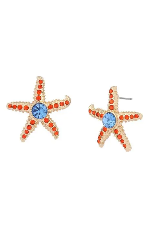 Betsey Johnson Pavé Starfish Stud Earrings - Orange