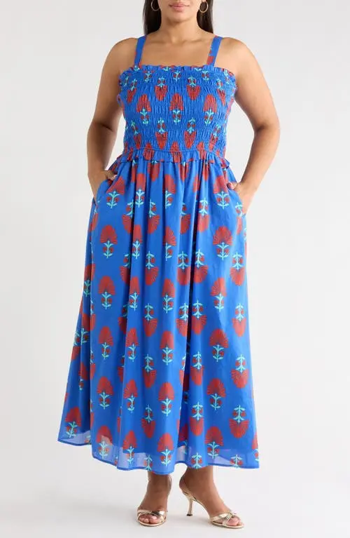 SUGARLIPS Floral Print Smocked Maxi Dress