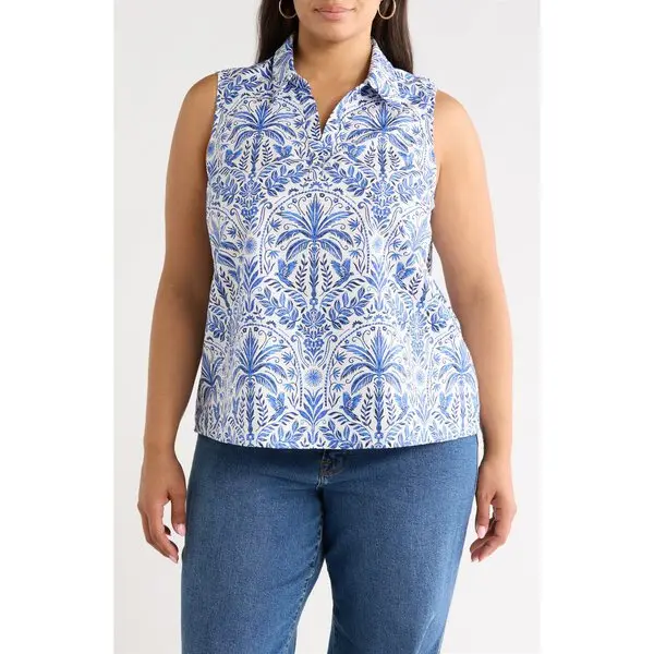 SUGARLIPS Romina Floral Print Sleeveless Top - Blue-whte-multi