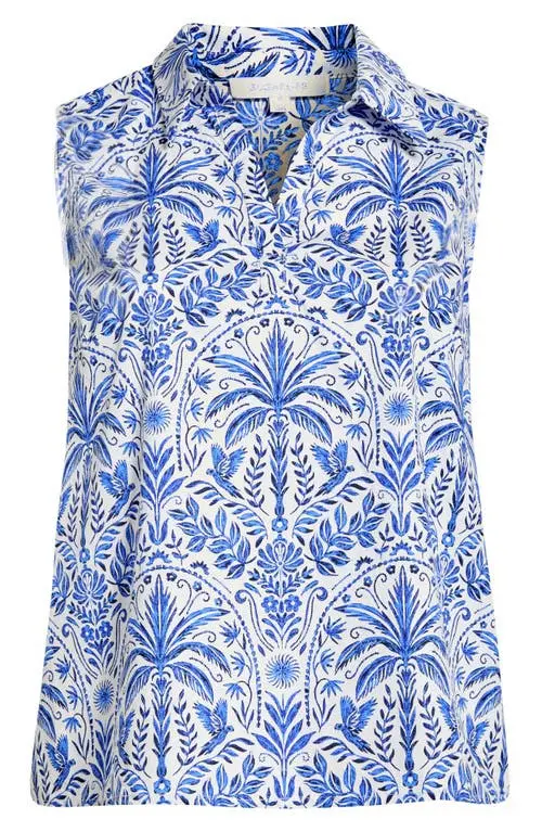 SUGARLIPS Romina Sleeveless Top With Tropical Print And Classic Collar