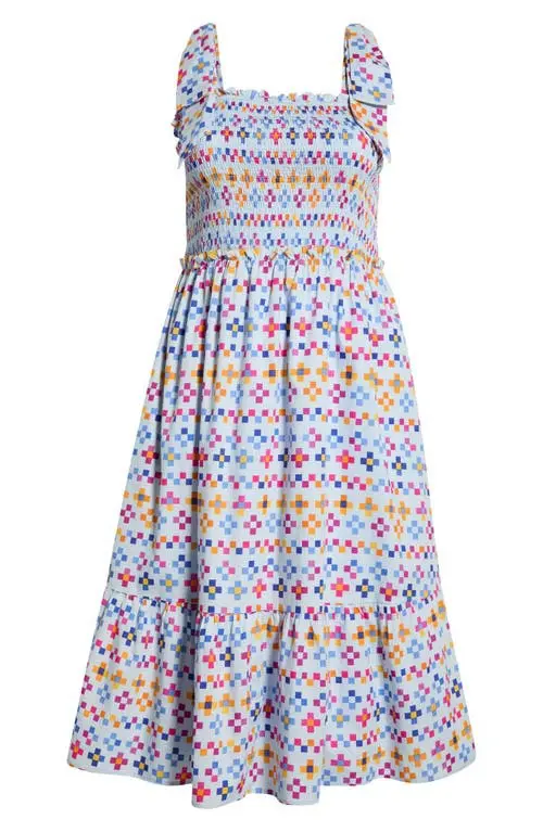 SUGARLIPS Geometric Print Smocked Midi Dress