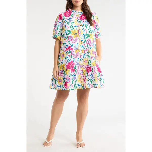 SUGARLIPS Wissa Tropical Jasla Cotton Shift Minidress - Bright-multi