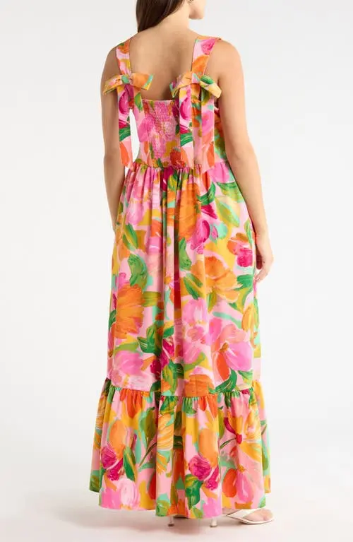 SUGARLIPS Jovana Floral Smocked Tie Shoulder Maxi Dress