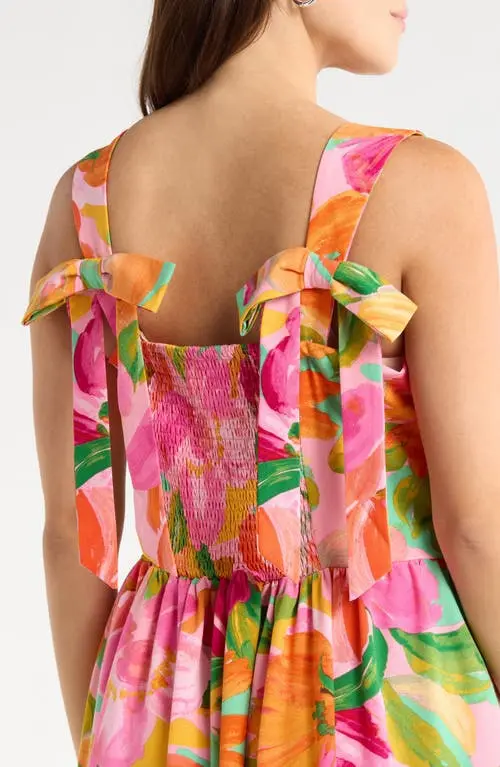 SUGARLIPS Jovana Floral Smocked Tie Shoulder Maxi Dress