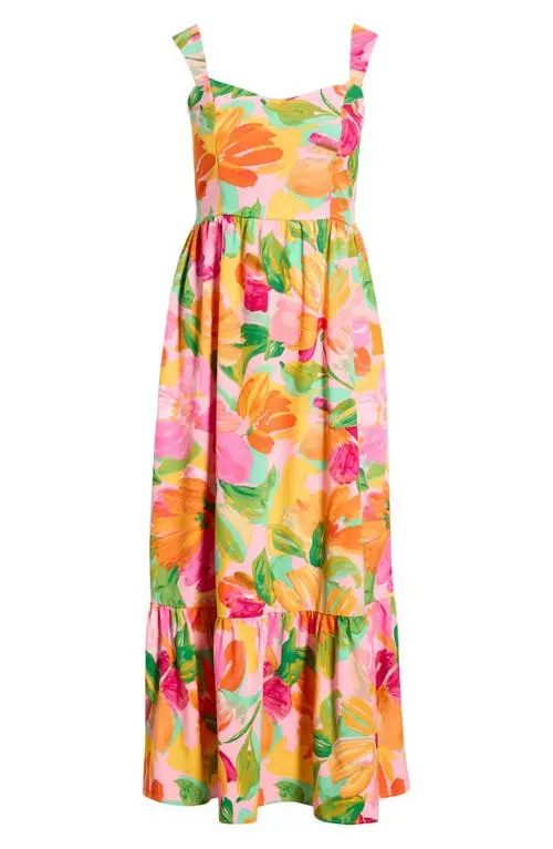 SUGARLIPS Jovana Floral Smocked Tie Shoulder Maxi Dress