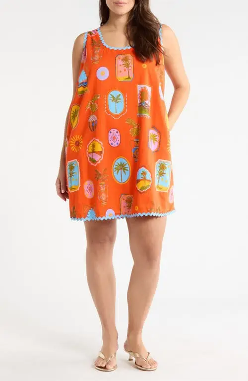 SUGARLIPS Maury Postcard Auriel Shift Minidress - Red Pink Multi