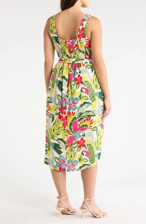 SUGARLIPS Tropical Faux Wrap Midi Dress