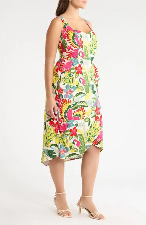 SUGARLIPS Tropical Faux Wrap Midi Dress