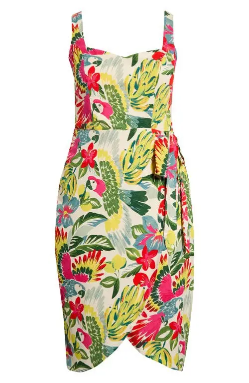 SUGARLIPS Tropical Faux Wrap Midi Dress