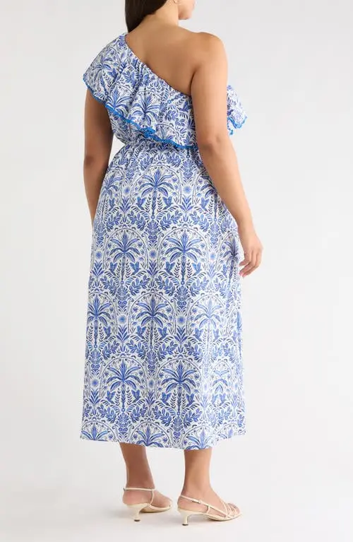 SUGARLIPS Romina One-shoulder Tropical Print Midi Dress