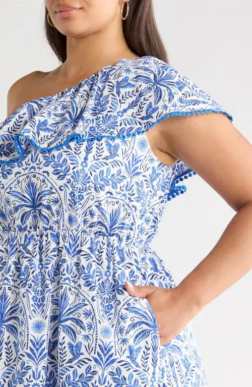 SUGARLIPS Romina One-shoulder Tropical Print Midi Dress